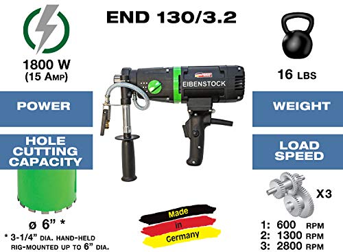 CS Unitec END 130/3.2-6" Capacity Concrete Core Drill - Wet Diamond Core Drill - 3-Speed For Concrete, Brick, Block, and Stone - MADE IN GERMANY - 110V (END 130/3.1 PO)