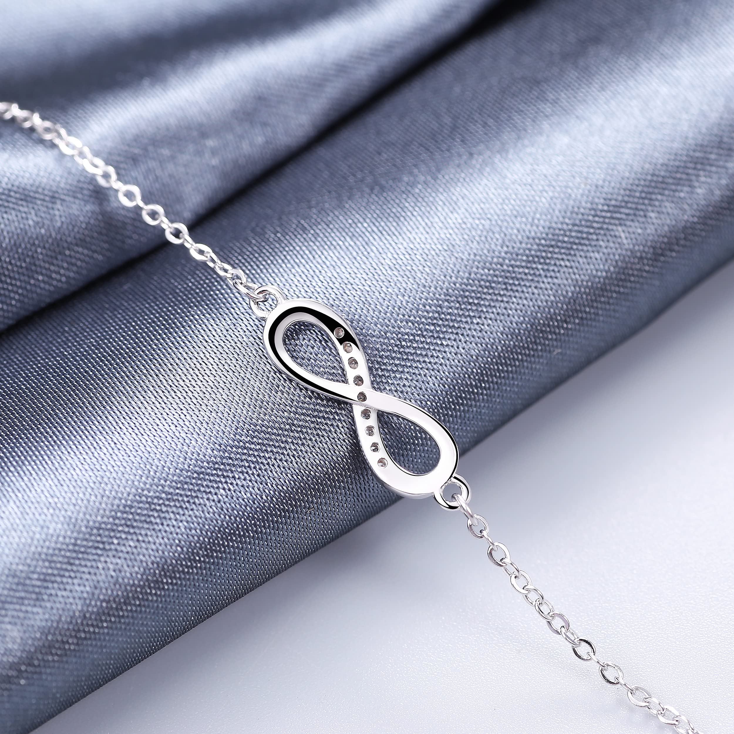 Bo&Pao Women's Bracelet Infinity 925 Sterling Silver, Silver Bracelet with Endless Symbol, 21 cm, adjustable