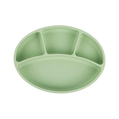 Baby & Toddler Oval Silicone suction Plate - 4 Divisions, BPA Free, PAQ Lifestyle (Rogue Pink)