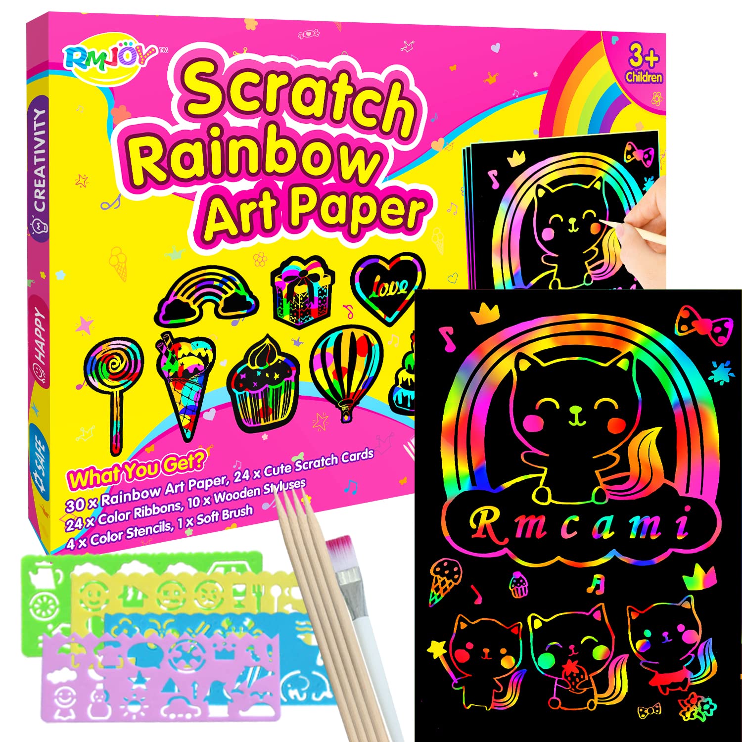 RMJOY Rainbow Scratch Off Paper for Kids: Easter Crafts Gifts for Kids 60pcs Magic Arts Supplies for Age 3-12 Teen Toys Games for Valentines Birthday Christmas Basket Stuffers |Party Favors