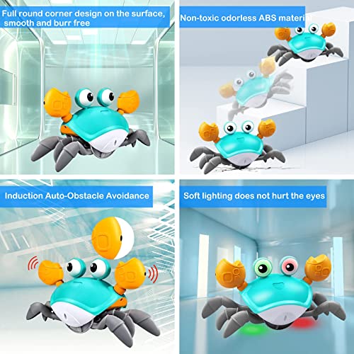 Plnmlls Crawling Crab Baby Toy,Tummy Time Baby Toys with Music and LED Light Will Automatically Avoid Obstacles, Build in Rechargeable Battery for Toddler Interactive Development Toy