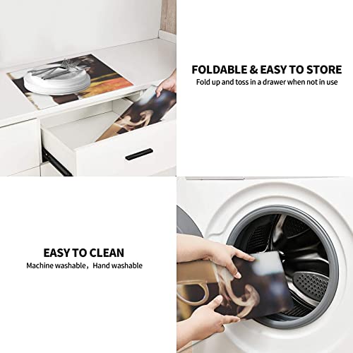 Hot coffee Printed Drying Mat For Kitchen Ultra Absorbent Microfiber Dishes Drainer Mats Non-Slip Silicone Quick Dry Pad - 18 X 16inch