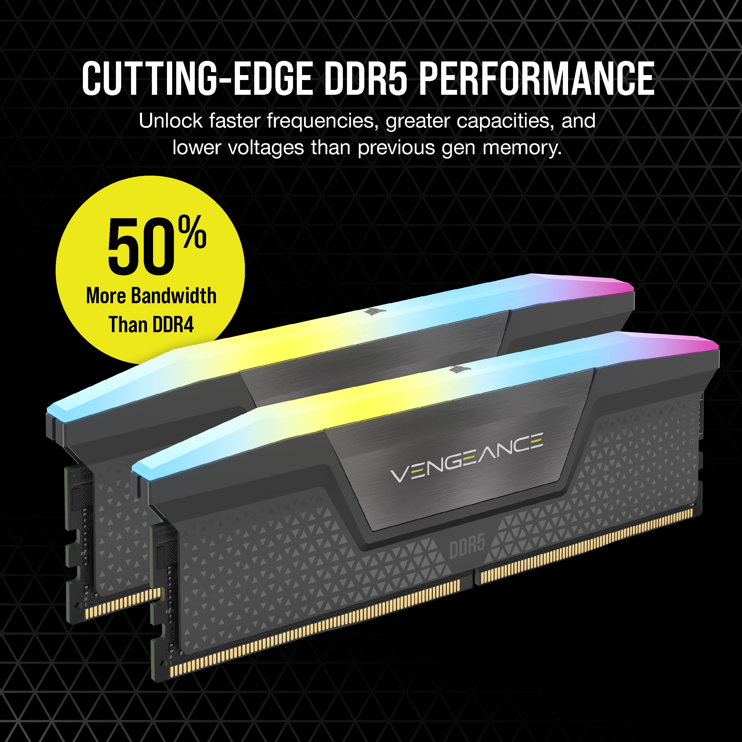 CORSAIR VENGEANCE RGB DDR5 32GB (2x16GB) DDR5 5200MHz CL40 AMD EXPO Intel XMP iCUE Compatible Computer Memory – Gray (CMH32GX5M2B5200Z40K)