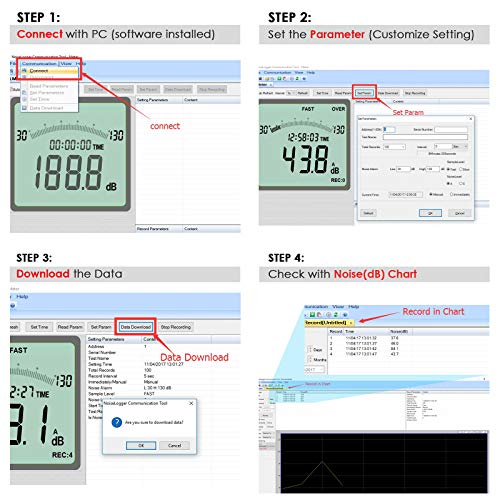 Decibel Meter Digital Sound Level Meter with Data Record Function 30-130dB Range High Accuracy db Meter with LCD Backlight Time Display