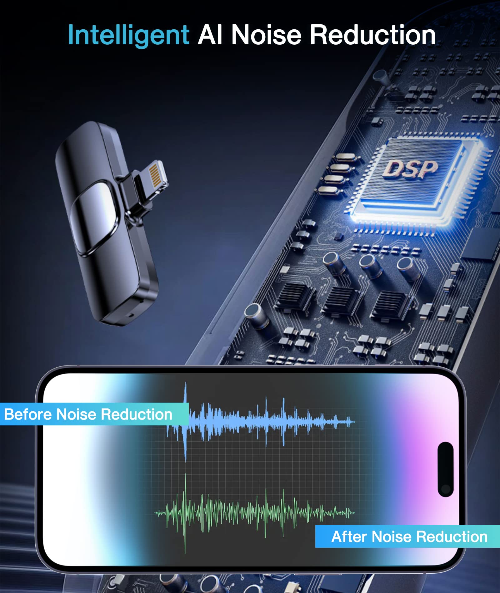 BerrysParadise Wireless Lavalier Microphone for iPhone, iPad, Android, PC, Wireless Mic Plug-Play 2.4G with Noise Reduction Chip, Mini lav Microphone for Interview Video TikTok Vlog YouTube
