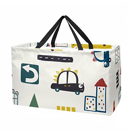Dinosaur Full Print Large Capacity Laundry Organizer Tote Bag - Reusable and Foldable Oxford Cloth Shopping Bags