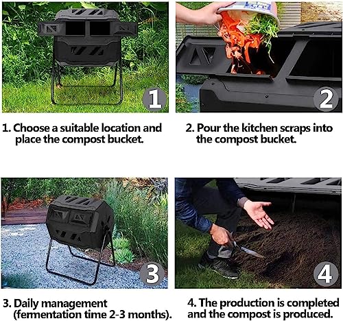 Compost Bins Outdoor 43 Gallon Garden Compost Tumbler Bin | Extra Wide Dual Chamber with 360 Degree Rotating Composter Food Waste Bin |Outdoor Aerating Waste Bin Composting Tumbler