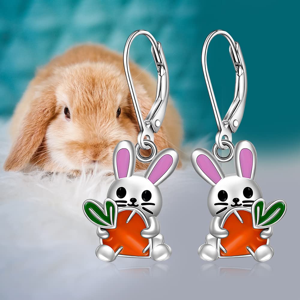 Bunny Earrings for Women Sterling Silver Easter Earrings Bunny Loves Carrot Rabbit Animal Easter Jewelry