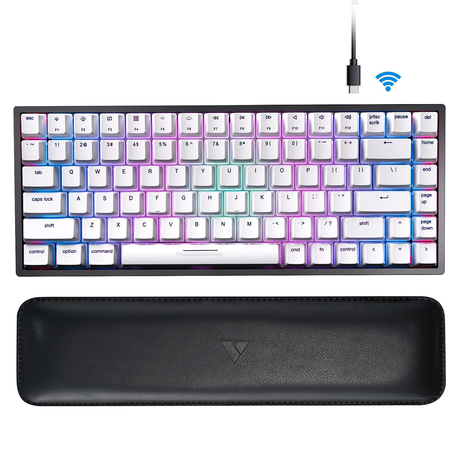 Vissles Wireless Bluetooth/USB Wired Mechanical Gaming Keyboard with Wrist, Hot Swappable Compact 84 Keys, Tenkeyless DIY RGB Dynamic Backlit for Mac Windows, PBT Keycaps & Linear Switch V2