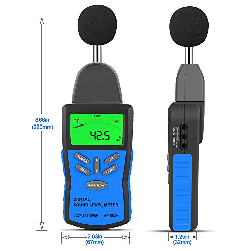 Decibel Meter, Digital Sound Level Meter AP-882A Sound Monitor Tester Range from 30-130dB, Digital Decibel Meter with LCD Backlight/Max Hold/Sensitivity Adjustment and dBA/C Switch (Battery Included)