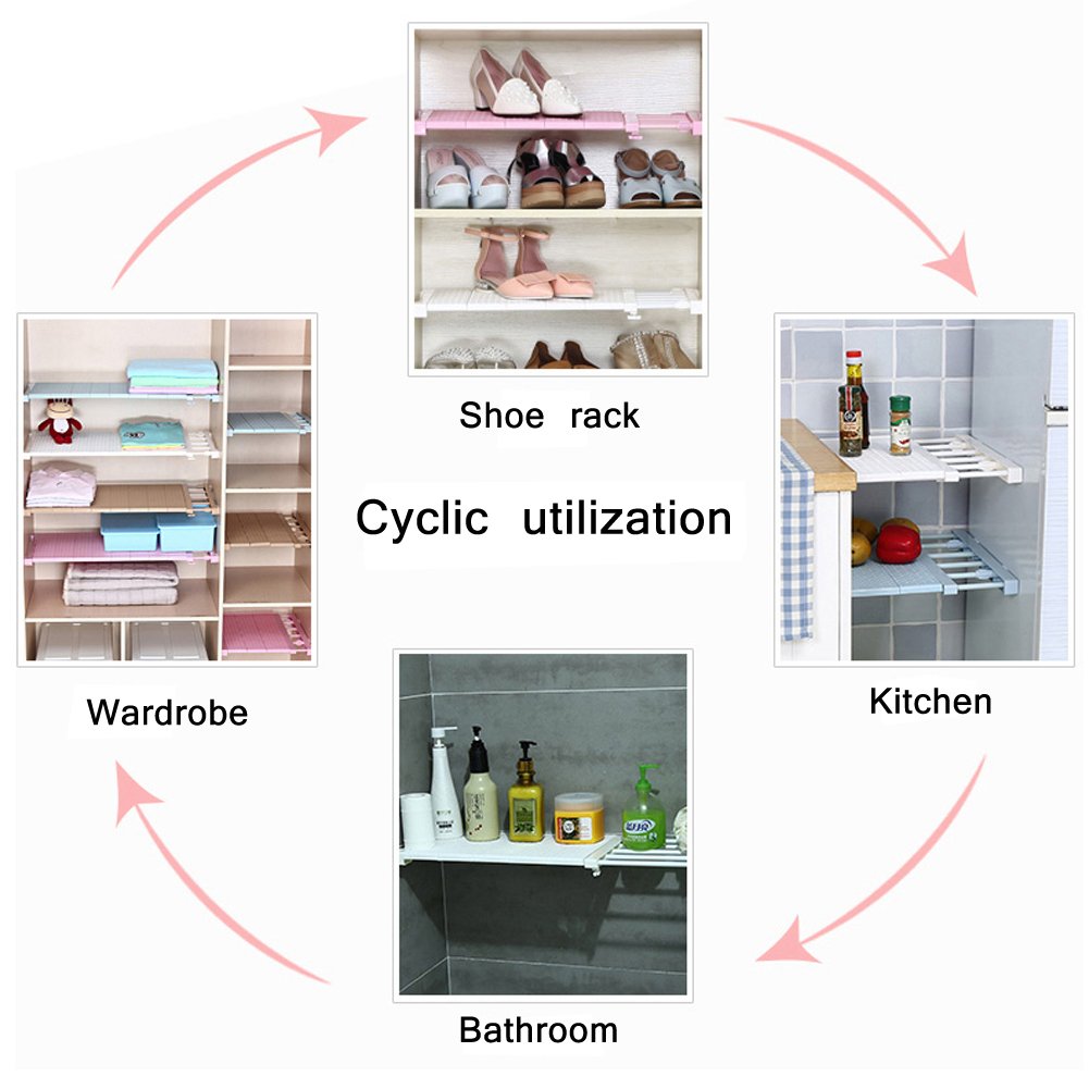 In kds Scalable Layered Separator Updated Version Adjustable Storage Rack Shelf for Wardrobe Refrigerator Cupboard Random Colour ((53-90) x42cm)