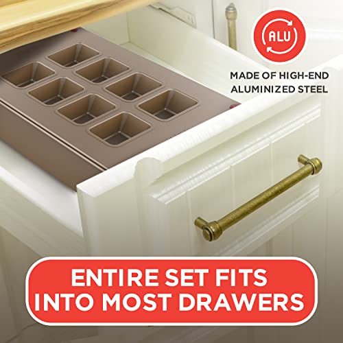 Elbee Home 8-Piece Nonstick Space Saving Bread Baking Pan Set - Includes Large Roasting Pan - Bread Loaf Pan - Baguette Pan - Cooling Rack - 8-Cavity Mini Loaf Pan Aluminized Steel - PFOA & PFOS Free