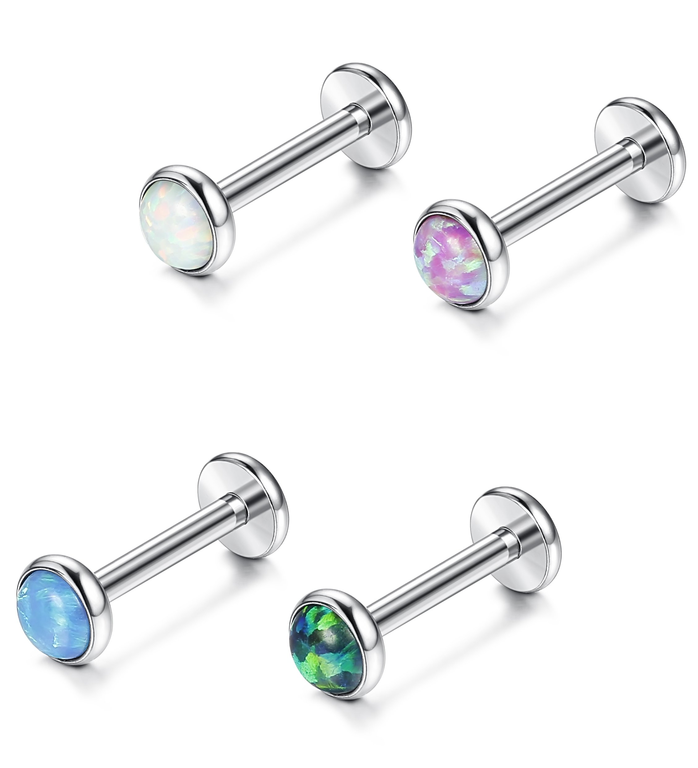 Besteel 4PCS 16G Stainless Steel Created-opal Monroe Piercing Jewelry for Men Women Labret Rings Lip Tragus Piercing 6mm