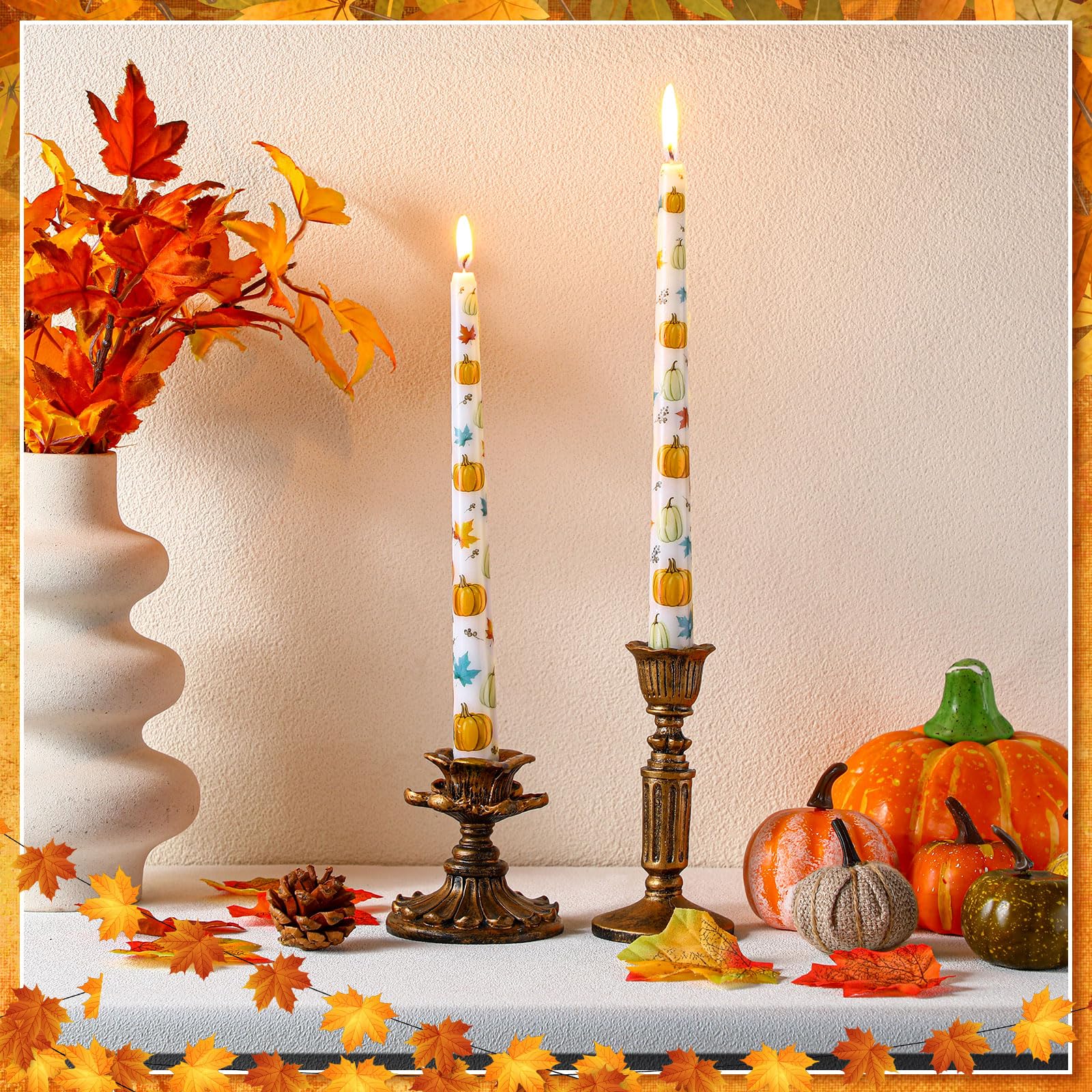 Conelist 6 Pcs Fall Taper Candles 10" Pumpkin Leaves Decorative Holiday Taper Candles Thanksgiving Candles Decorations Autumn Tall Candlesticks for Dinner Table Home Fall Thanksgiving Party Decor