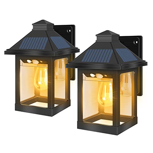INDARUN Solar Wall Lantern Lights with 3 Modes, Solar Lights Outdoor Waterproof, Dusk to Dawn Motion Sensor LED Wall Sconce, Porch Barn Light, Warm White Lighting for Garage, Yard, Patio