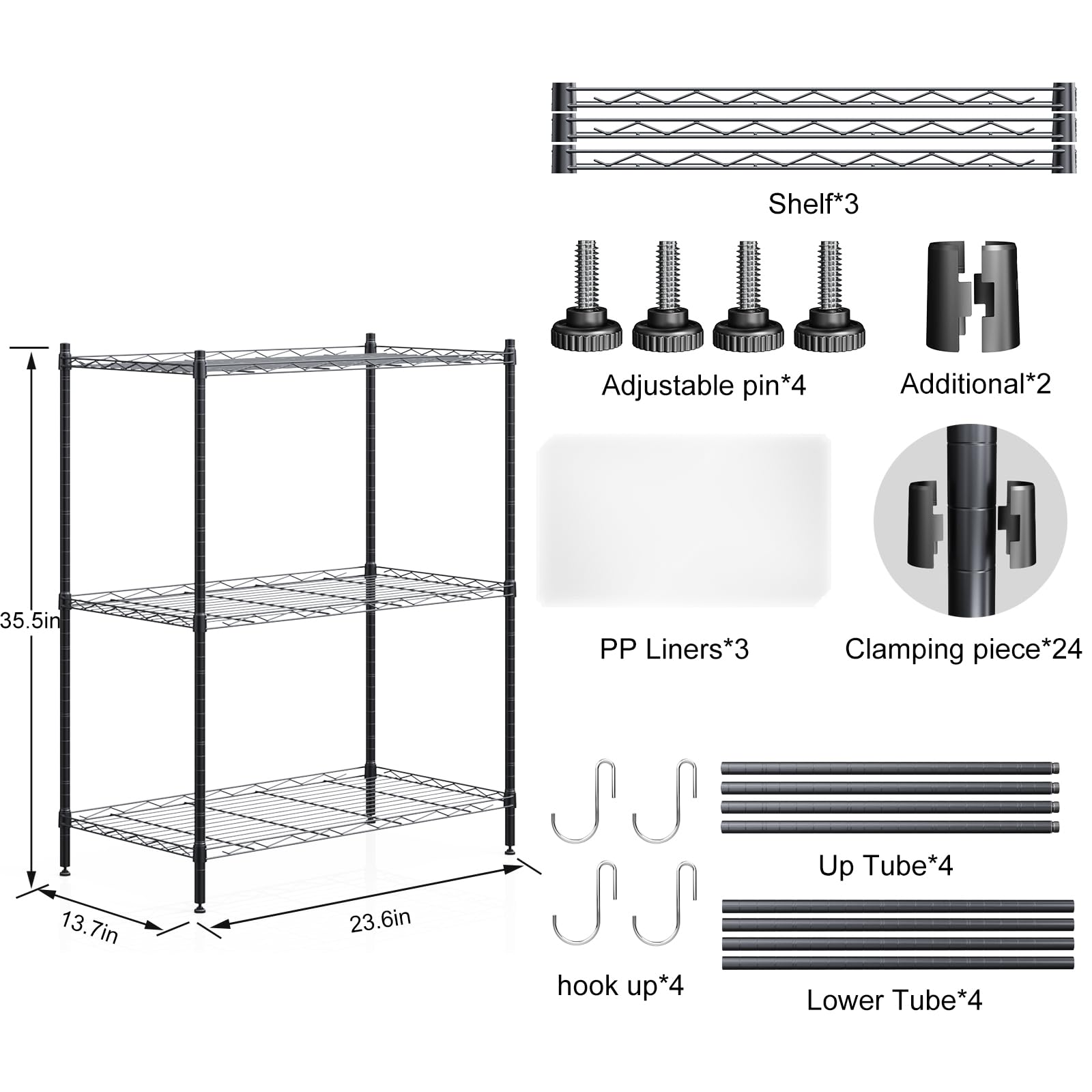 SsngygHme 3 Tier Shelves Storage, Wire Shelf Unit, Standing Adjustable Metal Shelves Organizer, Storage Racks for Restaurant Garage Pantry Kitchen Garage(Large,23.6" L x13.7 W x 35.5" H)…