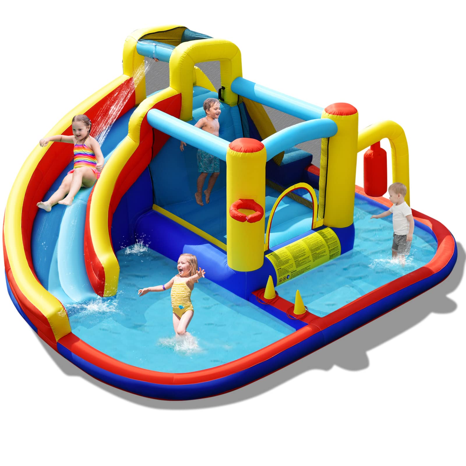 BOUNTECH Inflatable Water Slide, Mega Water Park Bounce House Combo for Kids Backyard Outdoor Fun w/Splash Pool, Climbing Wall, Blow up Waterslides Inflatables for Kids and Adults Party Gifts
