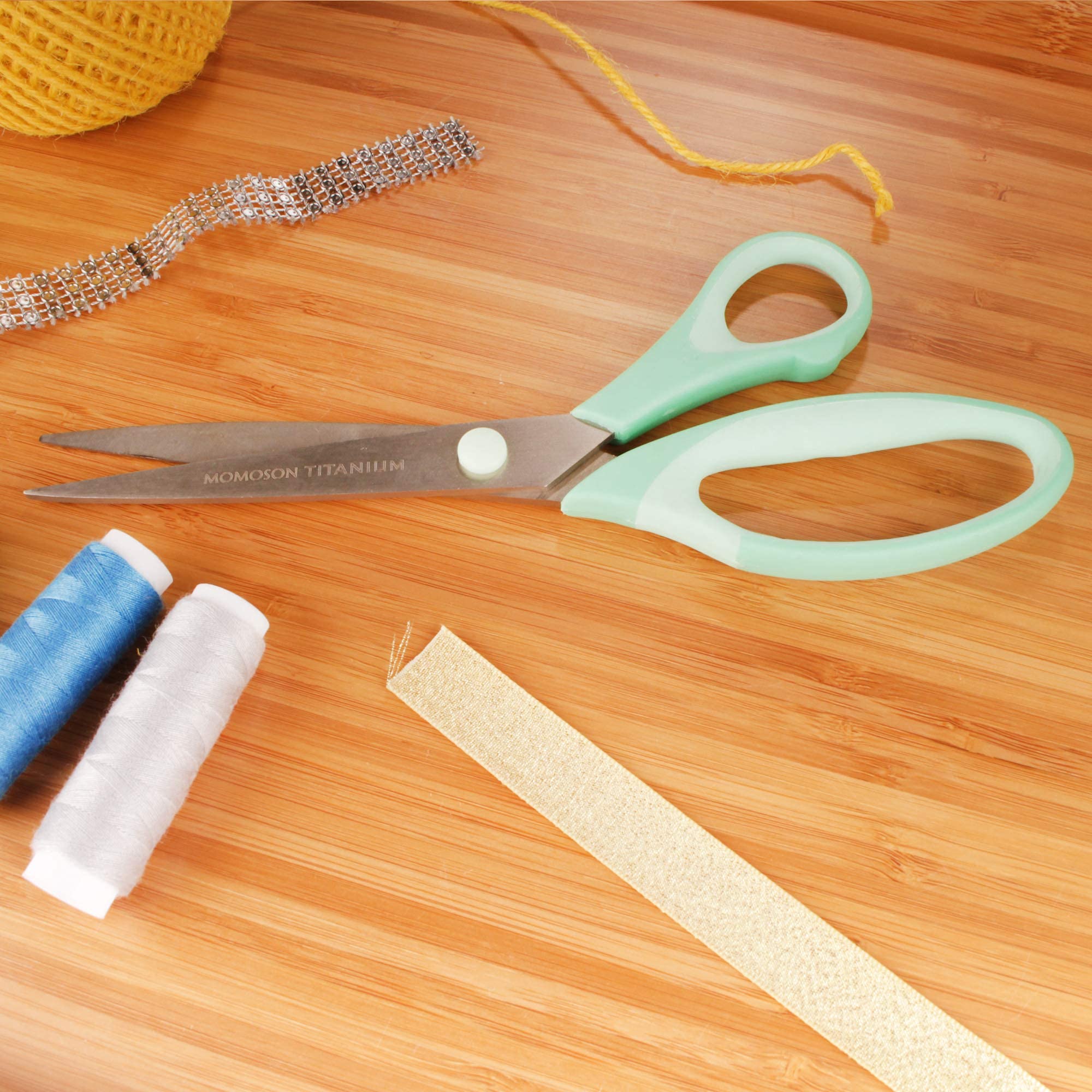 BambooMN Titanium Softgrip Scissors Set for Sewing, Arts, Crafts, Office - 1 set of 3 - Mint Green