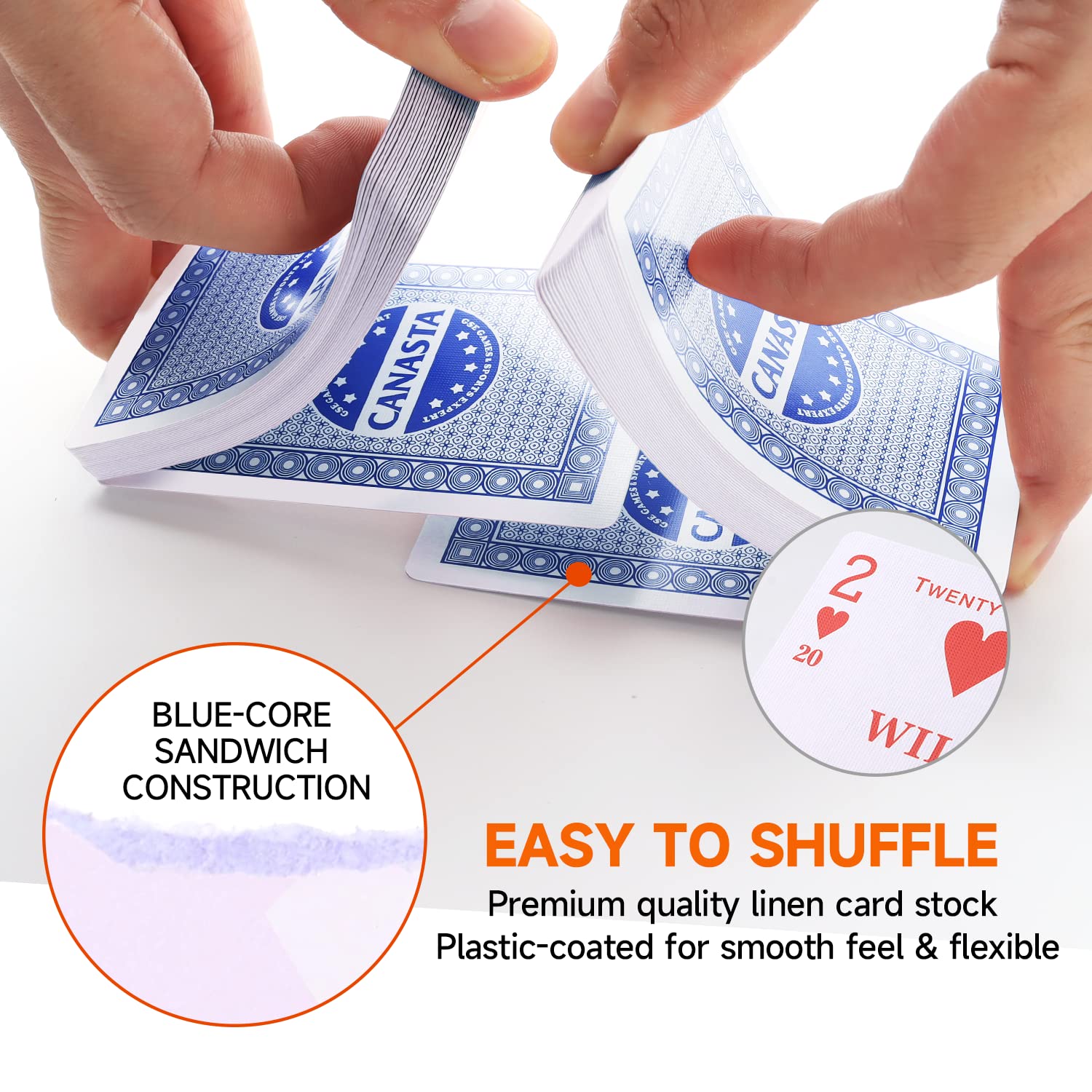 GSE Games & Sports Expert 6-Deck Canasta Cards with Point Values, Includes Canasta and Hand & Foot Game Rules, Traditional Rummy Game Playing Cards (Blue)
