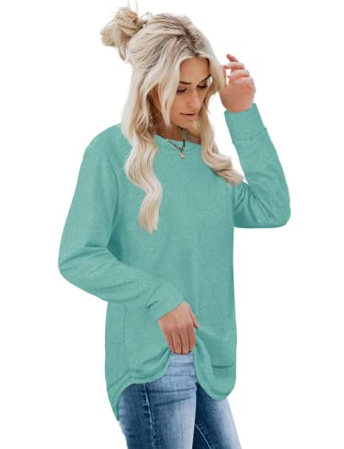 Long Sleeve Tops for Women Loose Fit Dressy Tunic DarkTurquoise L