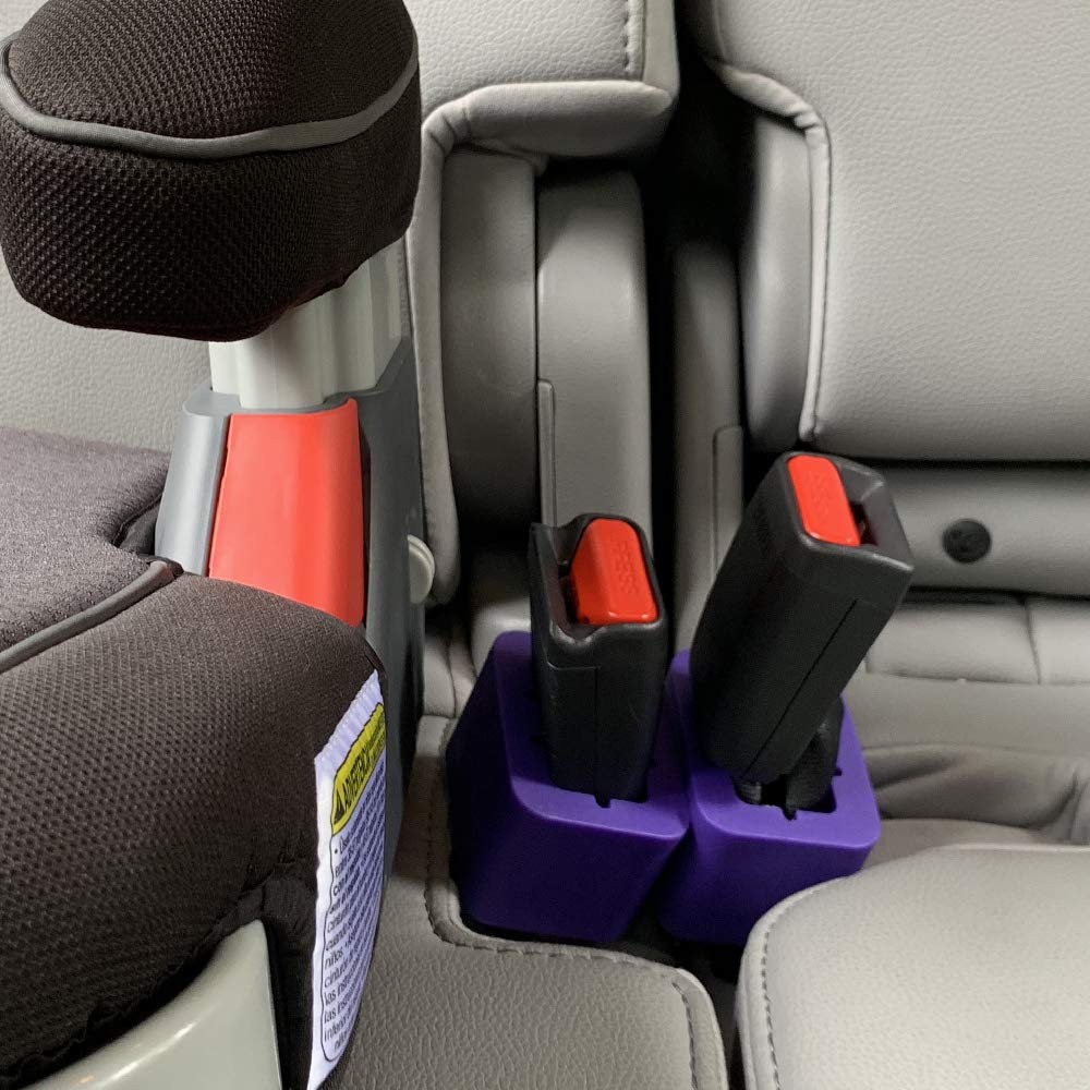 BPA-FREE Car Seat Belt Buckle Booster - Keeps Your Receptacle Stable & Upright β with Kid Safety Sticker Set Gift (2-Pack, Tall - Pull Over Buckle)