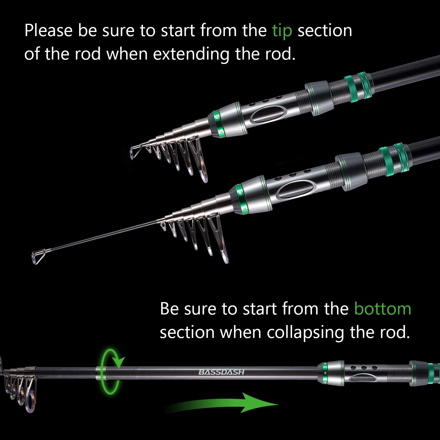 BASSDASH Alien Travel Spinning Fishing Rod 30 Ton Carbon Rod, One-Piece Performance in Telescopic Design, 6ft/7ft/8ft/10ft/12ft, 1 Piece