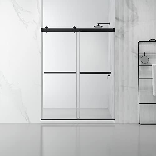 Vinnova 64" W x 76" H Double Sliding Frameless Shower Door Matt Black Finish
