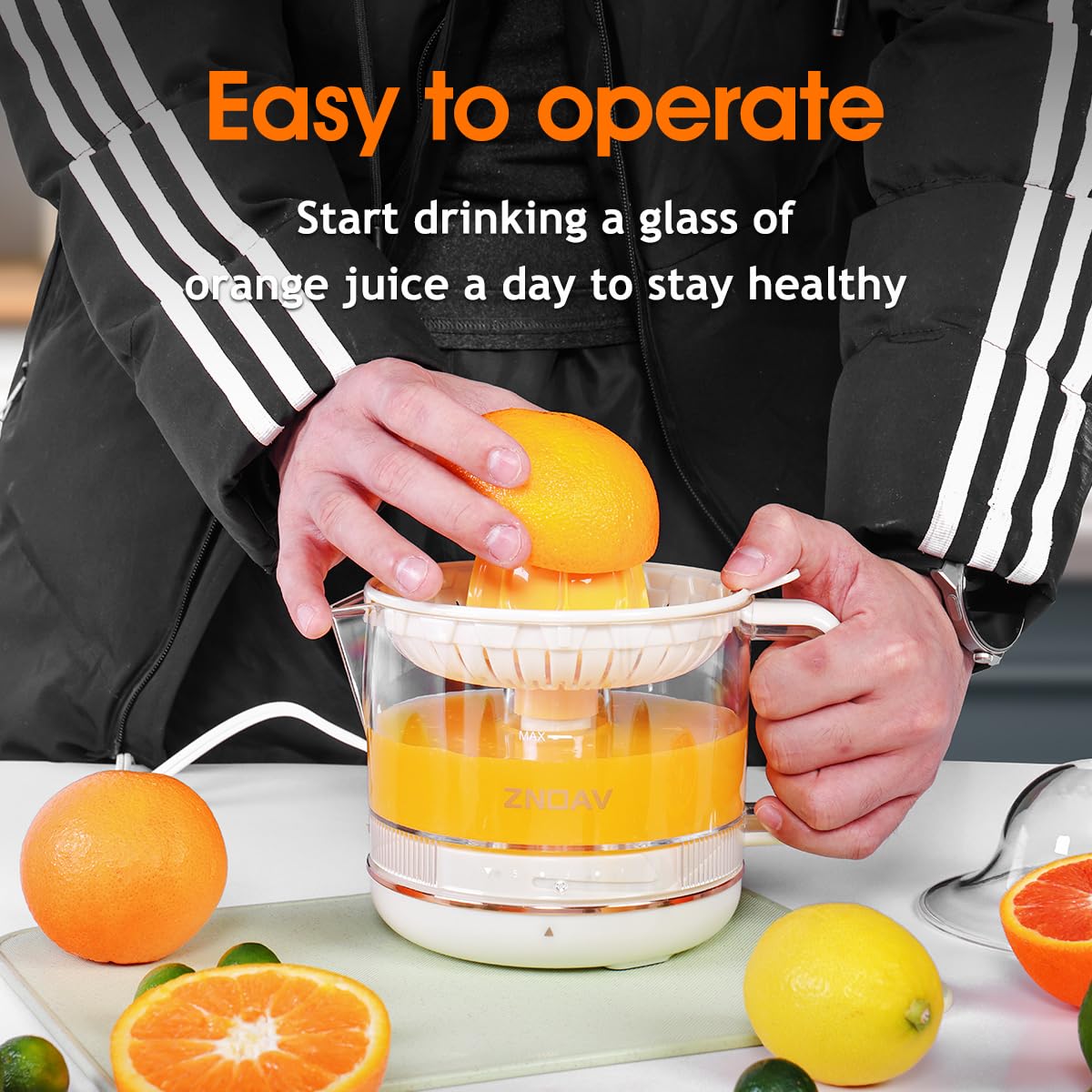 Electric Citrus Juicer, ZNOOAV Volume Pulp Control Citrus Juicer Extractor BPA-Free Easy Clean Compact Juicer for Oranges, Lemons, Limes, Grapefruit