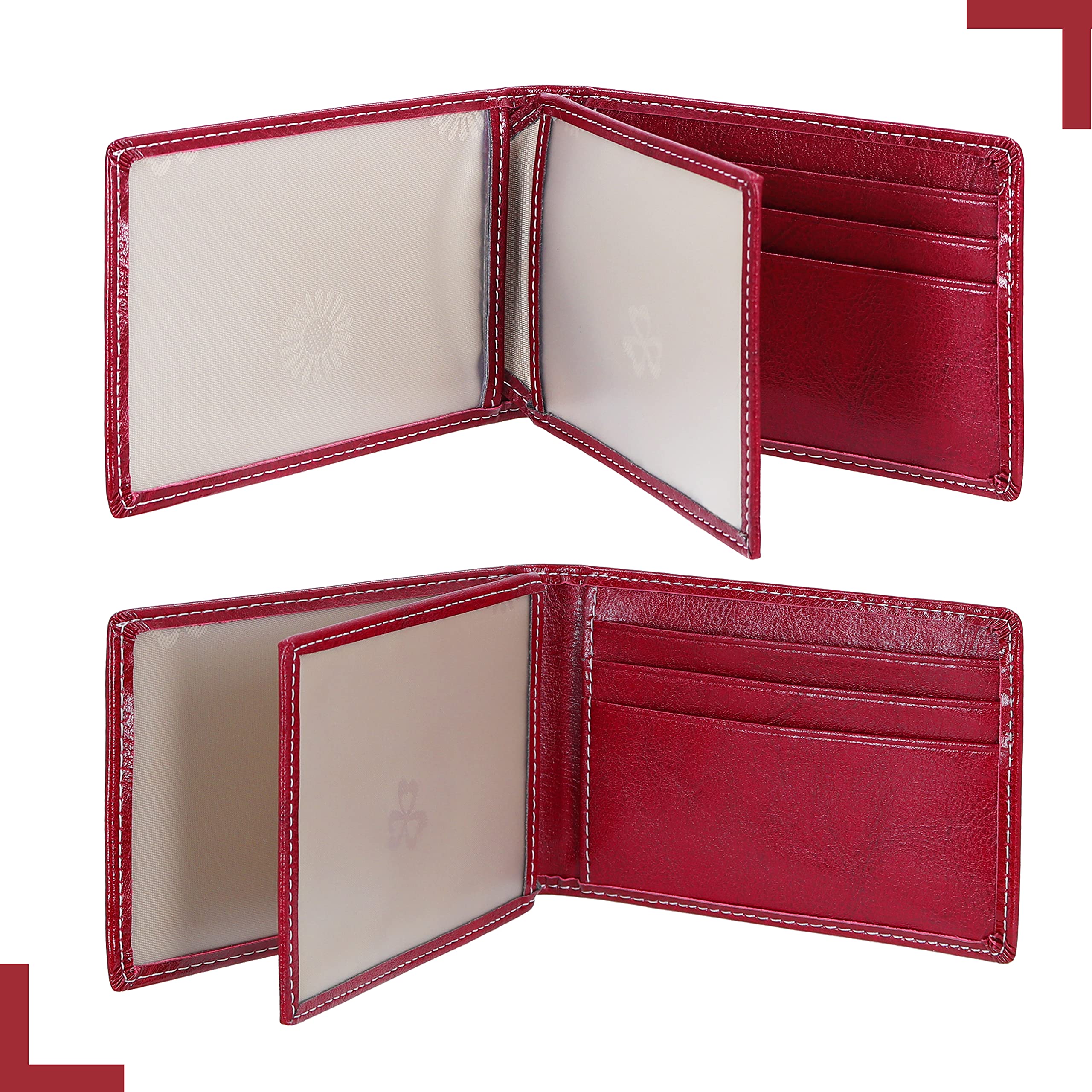 IamaCos Women Bifold Wallet Compact Artificial Leather Wallets RFID Blocking Credit Card Holder 4 Card Slots 3 ID Windows Red
