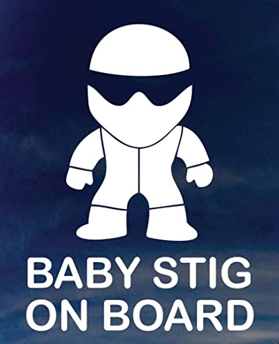 Baby Stig On Board Top Gears Decal Vinyl Sticker Auto Car Truck Wall Laptop 7" Tall - White Color