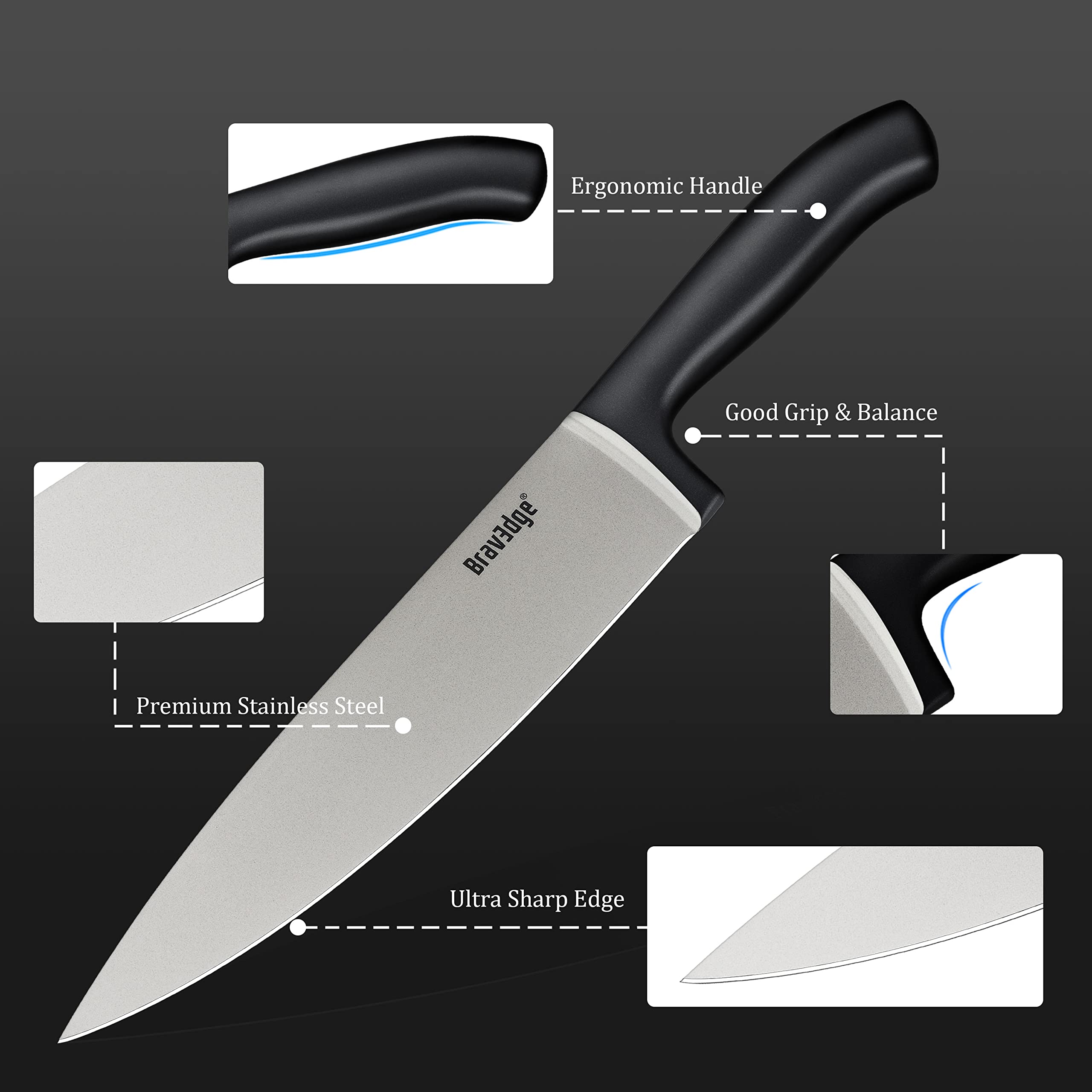 Bravedge Chef Knife Set, 8'' Chef Knife and 7'' Santoku Knife, 2 Pieces Kitchen Knives with Gift Box, Kitchen Knife Sets with Ultra Sharp High Carbon Stainless Steel and Ergonomic Handle