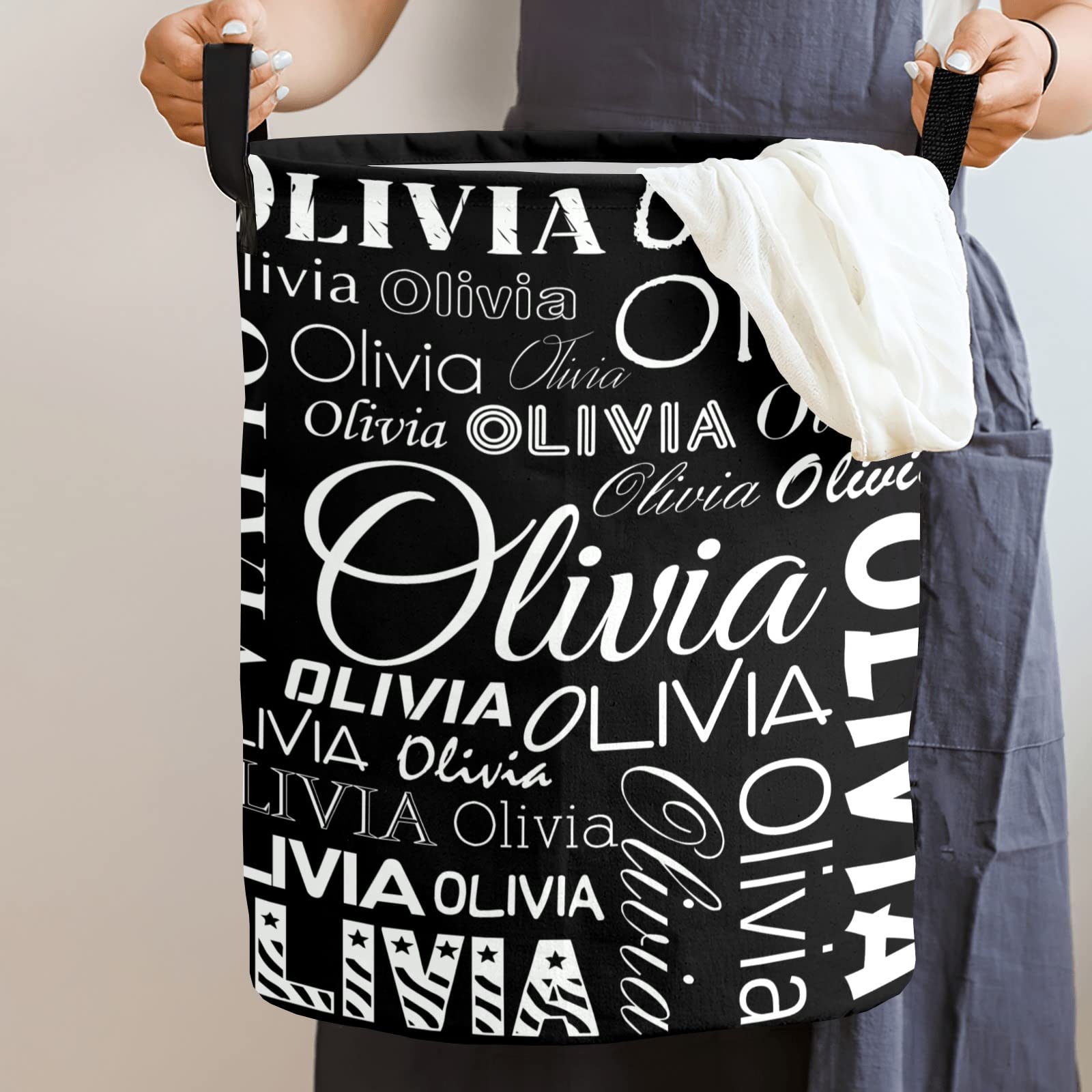 Custom Laundry Basket Personalized Collapsible Laundry Hamper with Name Customized Dirty Clothes Storage Basket with Handle for Bedroom(Style 08)