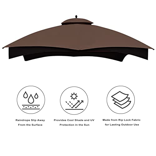 Eurmax USA High Performance Replacement Canopy Top for Lowe's Allen Roth Heavy Duty Gazebo Roof Gazebo Top with Air Vent 10X12 Gazebo Cover #GF-12S004B-1, Replacement Top Only(Brown)
