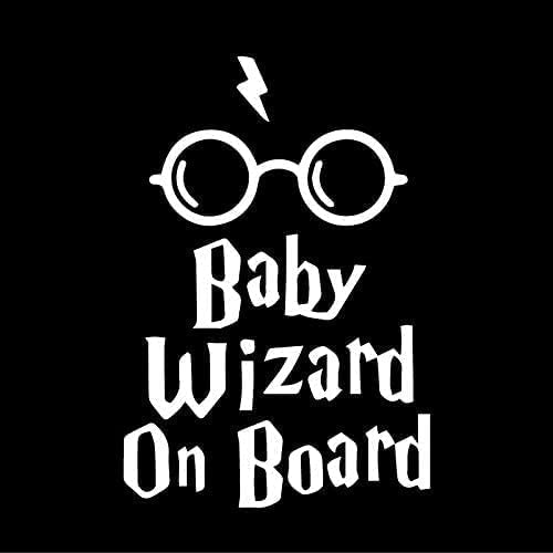 Baby Wizard On Board Glasses Decal Vinyl Sticker Auto Car Truck Wall Laptop 6" Tall - White Color