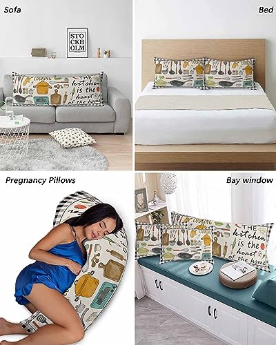 Edwiinsa Kitchen Cooking Pillow Covers Standard Size Set of 2 20x26 Bed Pillow, Farmhouse Rutsic Black Plaid Burlap Plush Soft Comfort for Hair/Skin Cooling Pillowcases with Envelop Closure