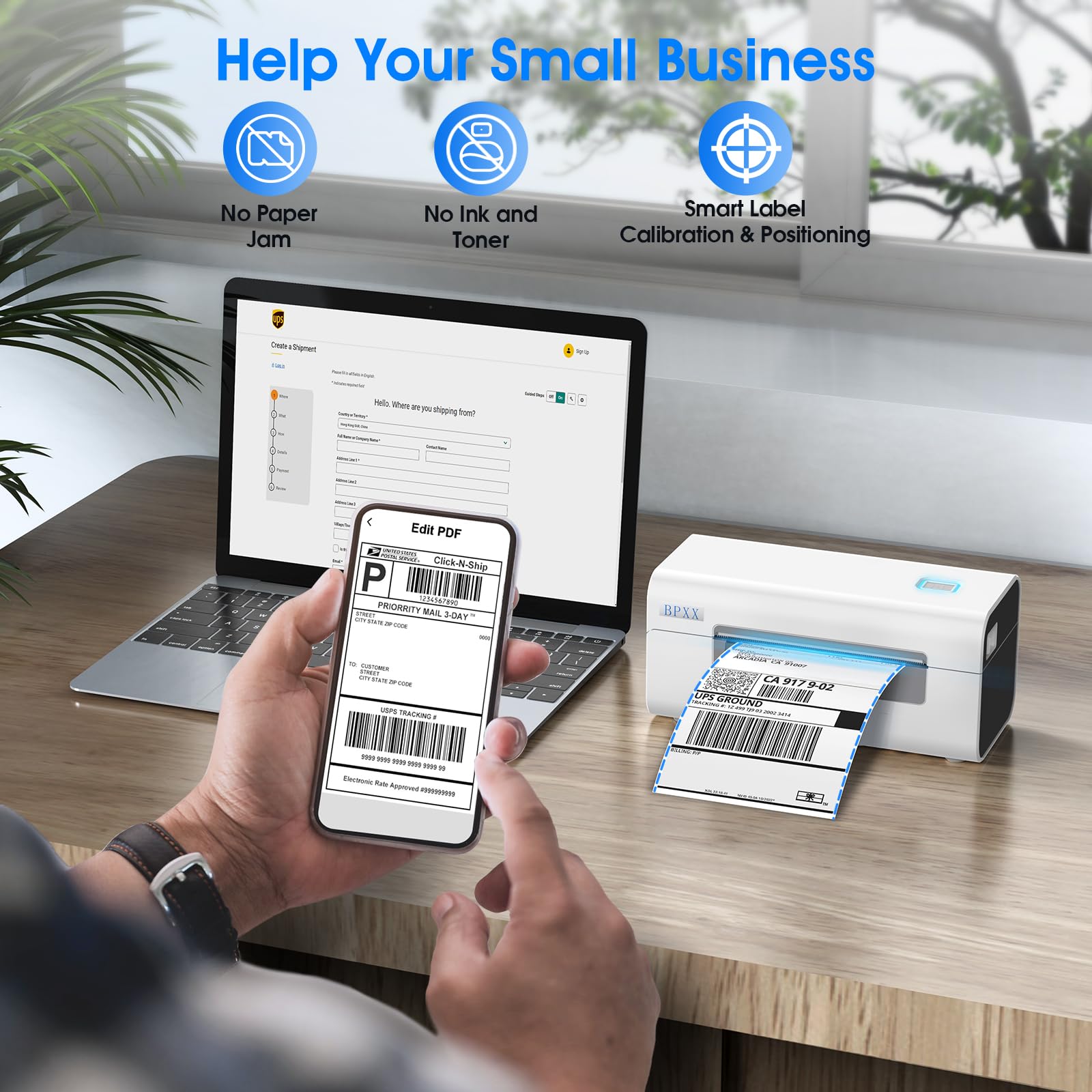 BPXX Bluetooth Thermal Label Printer, Wireless 4×6 Shipping Label Printer for Small Business, Label Printer Support Android/iPhone/Windows, Compatible with Shopify, Ebay, USPS, Amazon, Etsy, D465B