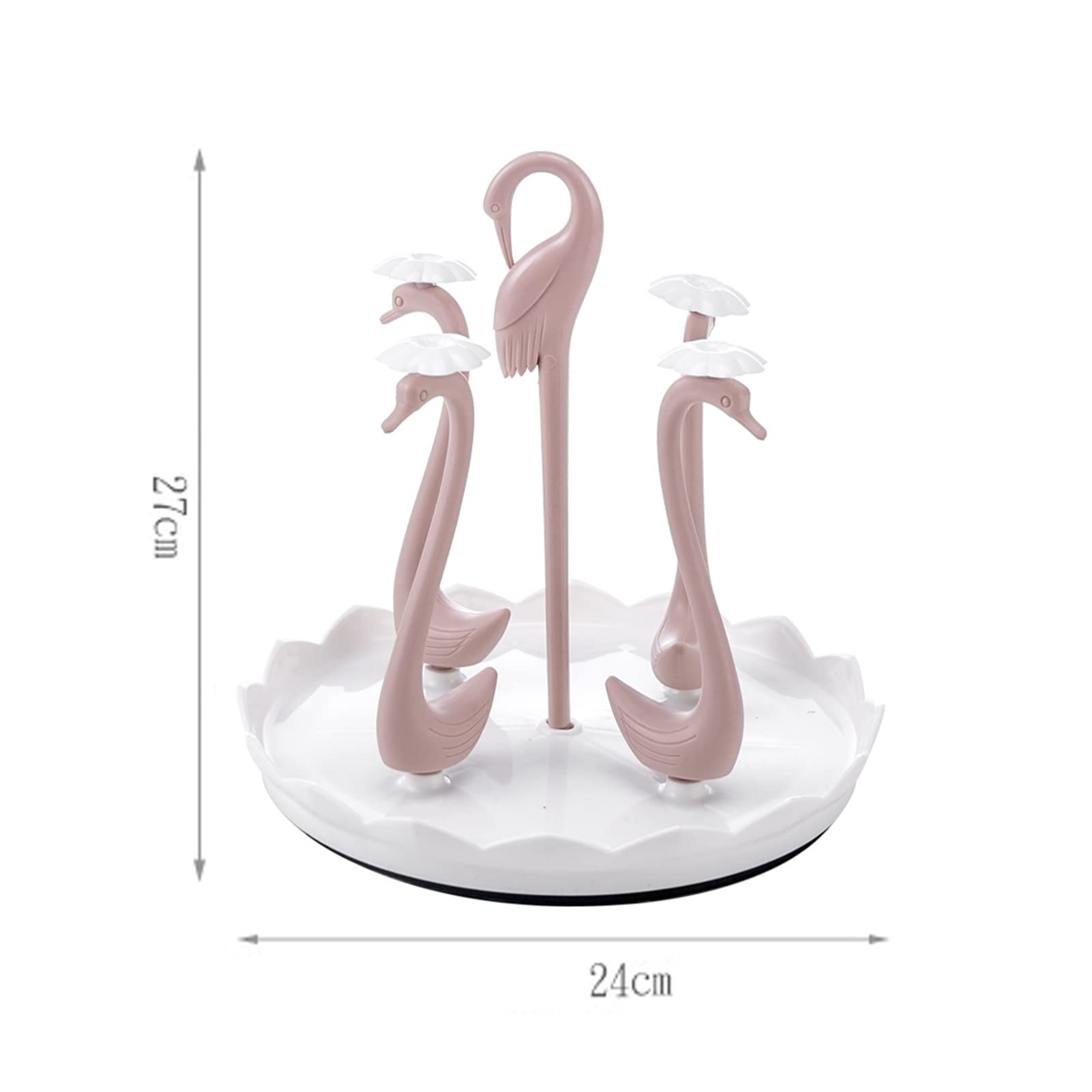 Zerodis Swan Cup Holder with Rotating Drip Tray Plastic Drinking Cup Drainer Stand Rack for Home Mug Dryer Rack with Drip Tray Drying Stand Holder for Kitchen Counter (4 Heads)