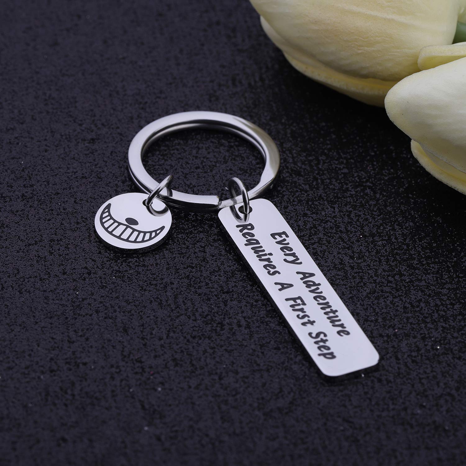 bobauna Every Adventure Requires A First Step Cat Quote Owl Keychain Inspirational Gift (adventure requires keychian)