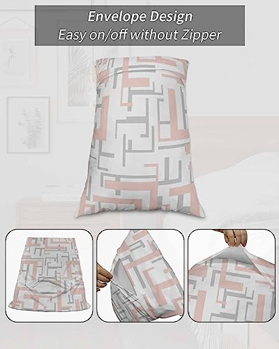 Edwiinsa Pink Grey Pillow Covers Standard Size Set of 2 Bed Pillow, Modern Geometric Abstract Art Aesthetics Plush Soft Comfort for Hair/Skin Cooling Pillowcases with Envelop Closure 20''x26''