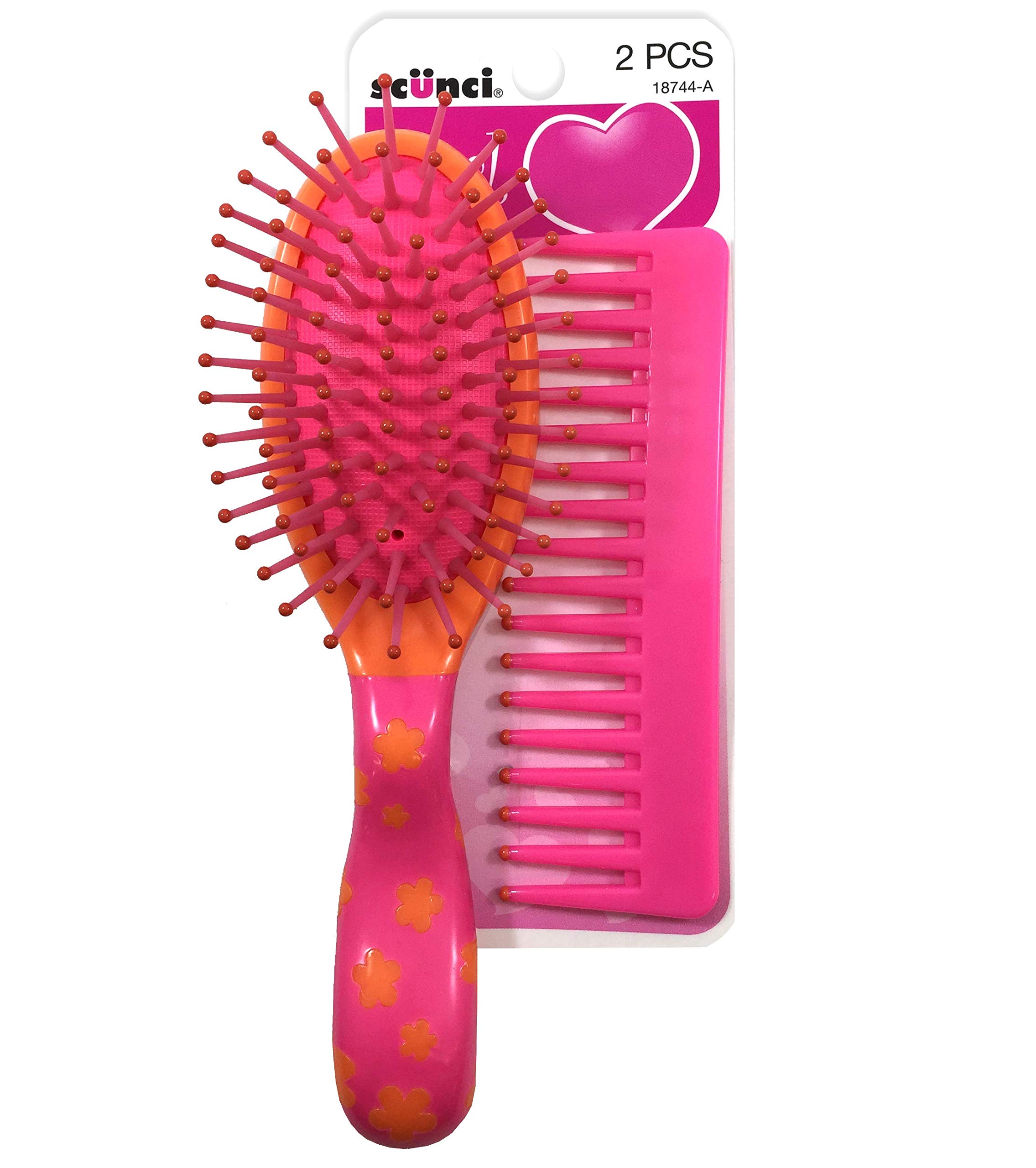 Scunci 2-Piece Girl Set Cushion Brush and Comb in Assorted Colors (1-Pack)