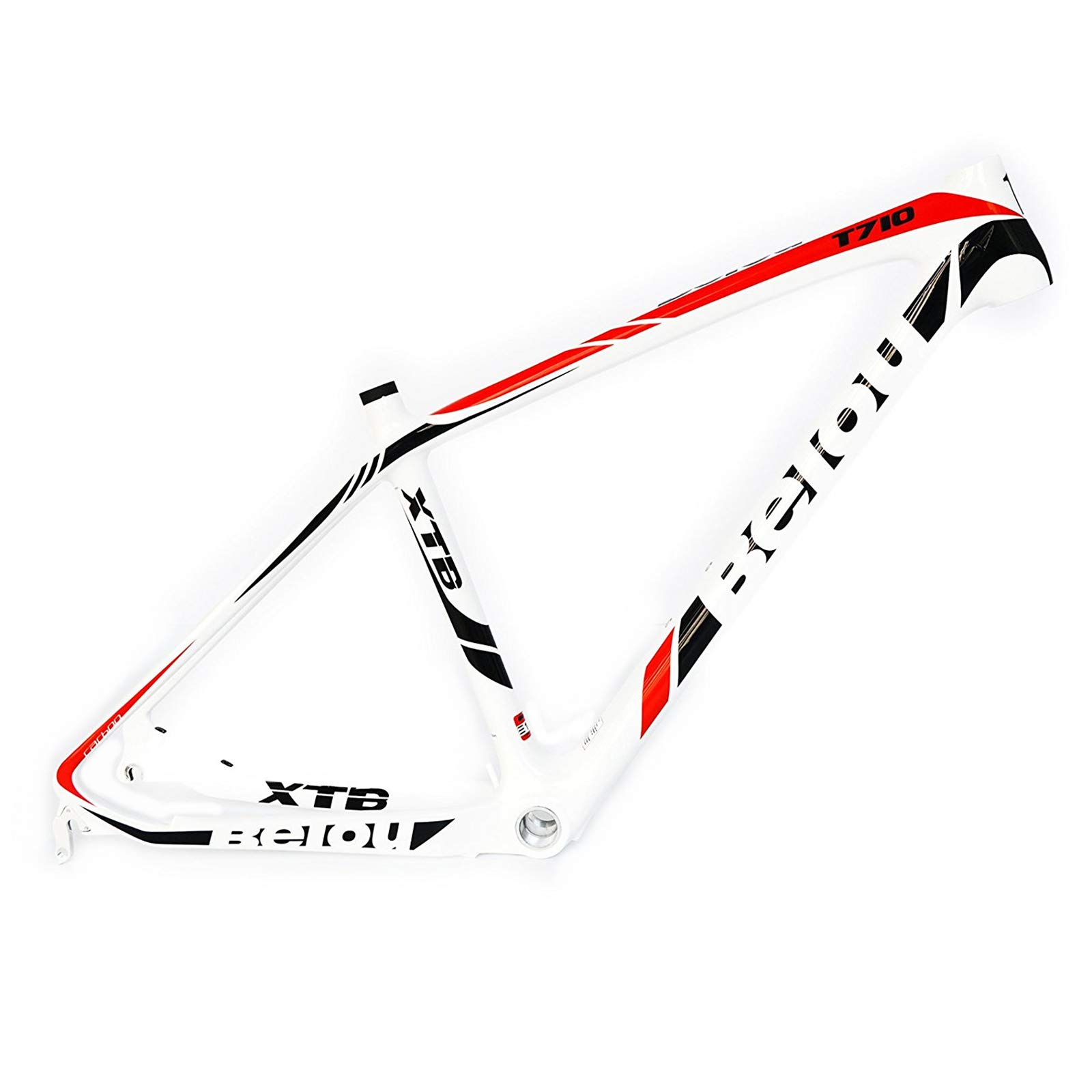 Bero Carbon Fiber Mountain Bike Frame, 26" Glossy Unibody Internal Cable Routing T800 Ultralight MTB Frame (White Red, 17 inch)