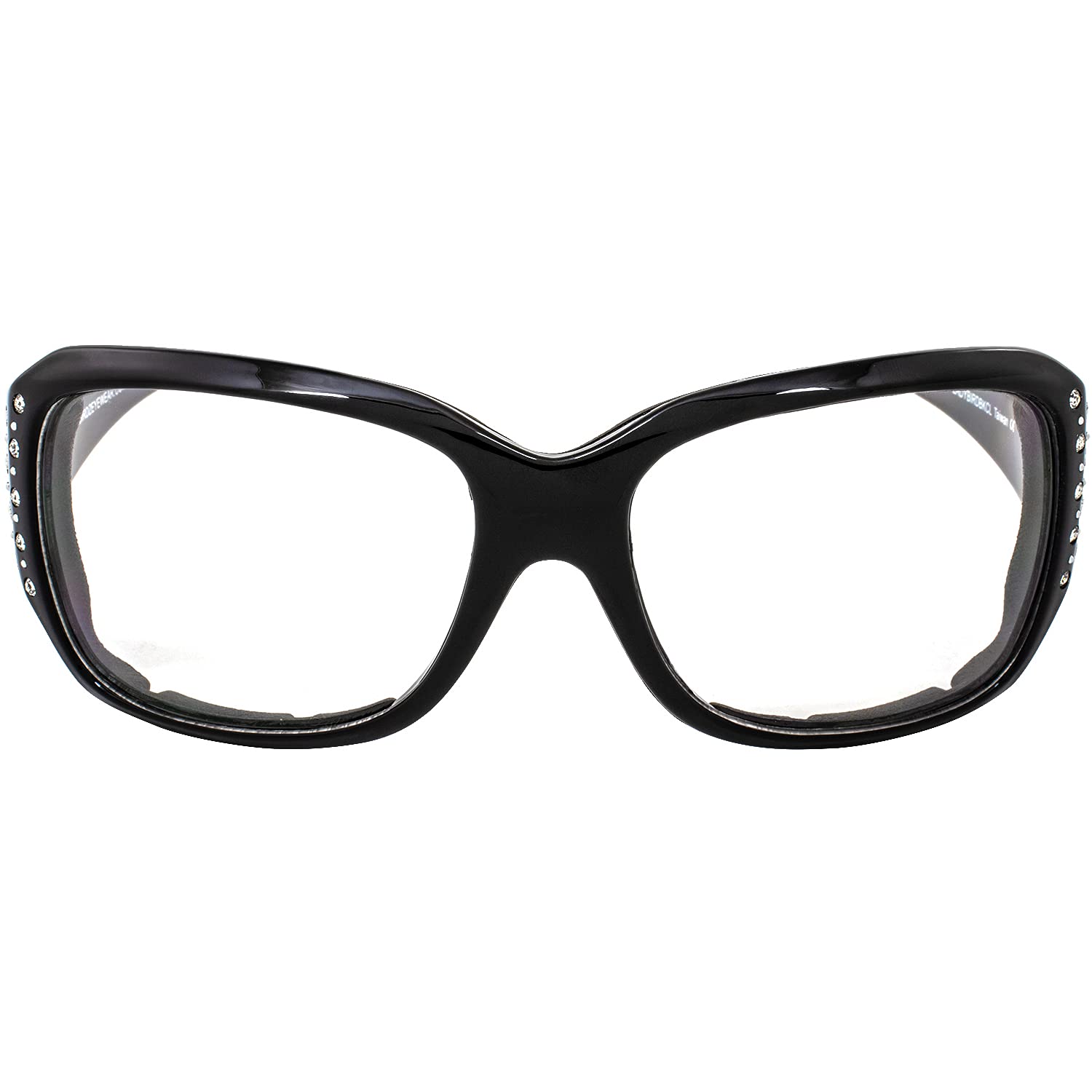 Birdz Eyewear LadyBird Women's Padded Motorcycle Sunglasses 3 Pairs Rhinestone Black Frames (Clear & Smoke)