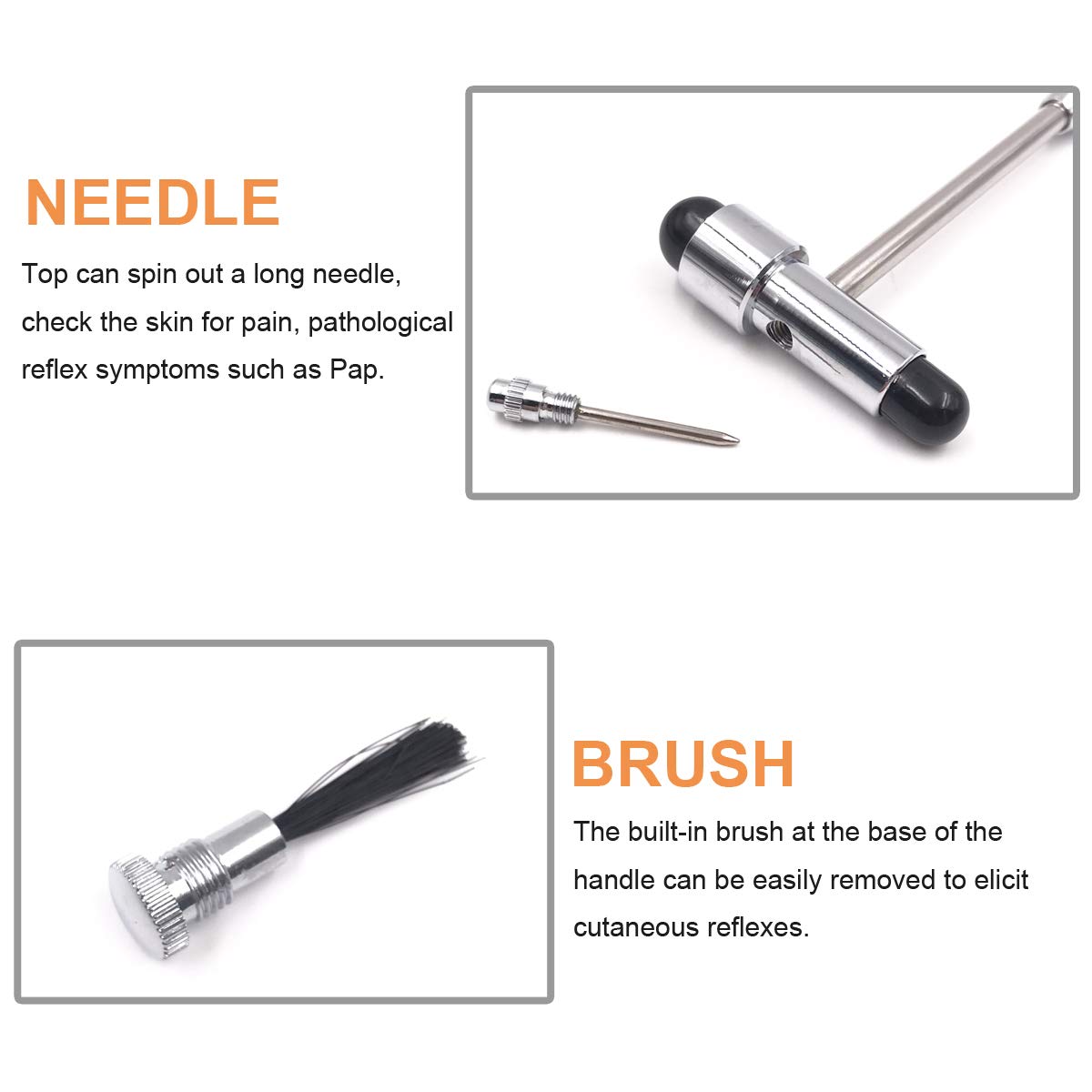 FLYH Buck Neurological Hammer, Tromner Reflex Hammer with Needle and Brush, for Neurologic Reflex Diagnosis and Testing