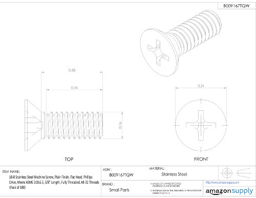 Small Parts 18-8 Stainless Steel Machine Screw, Plain Finish, Flat Head, Phillips Drive, Meets ASME B18.6.3, 5/16" Length, Fully Threaded, #4-40 UNC Threads (Pack of 100)