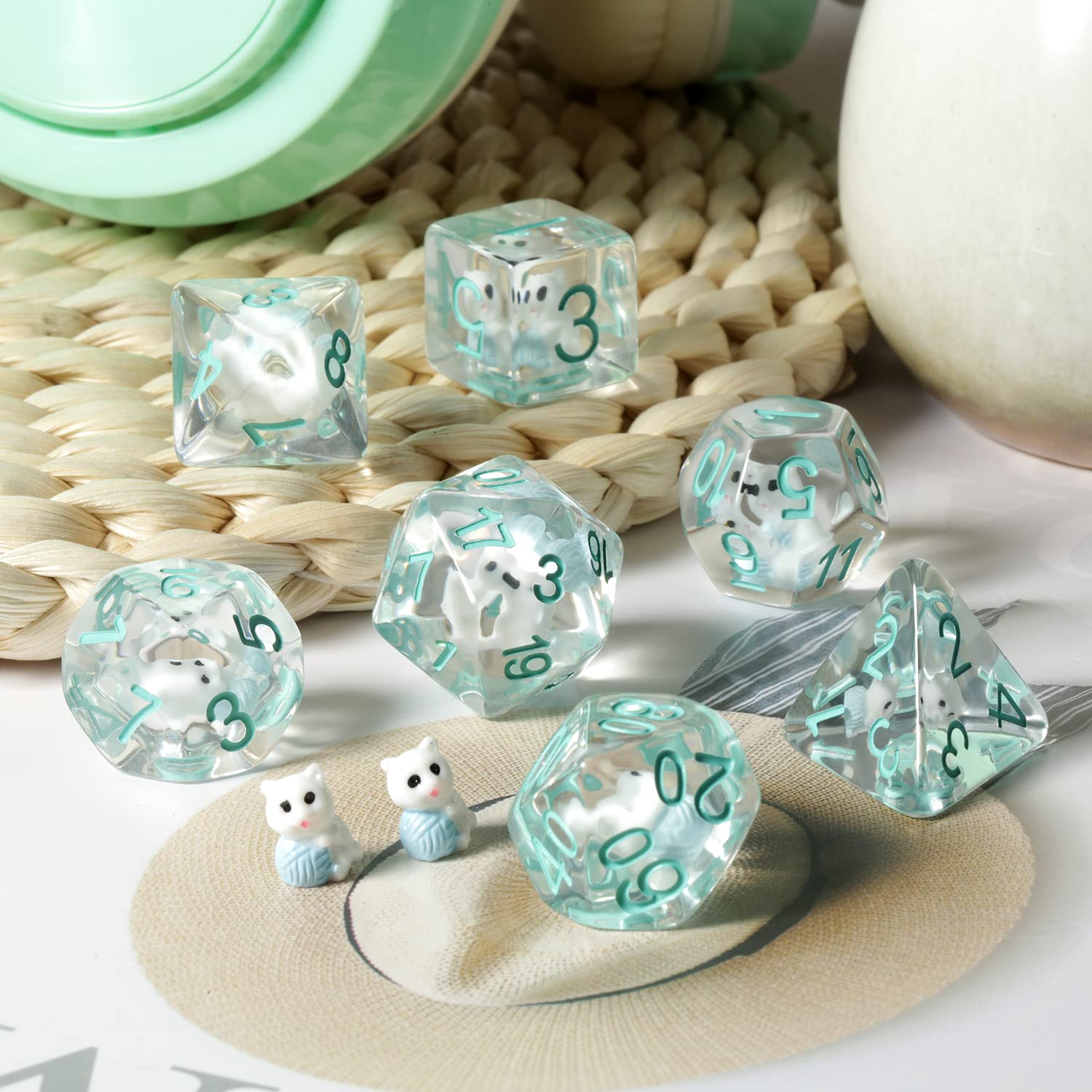 Cat Dice Dice DND, DNDND 7PCS Resin D&D Dice with Velvet Bag for Dungeons and Dragons Role Playing Games and Tabletop Games(Cat