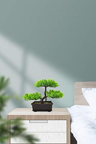 Rozwkeo Artificial Bonsai Tree, Small Pine, 11.4x8.6in, Plastic, Green, Decor, All Seasons, Pot
