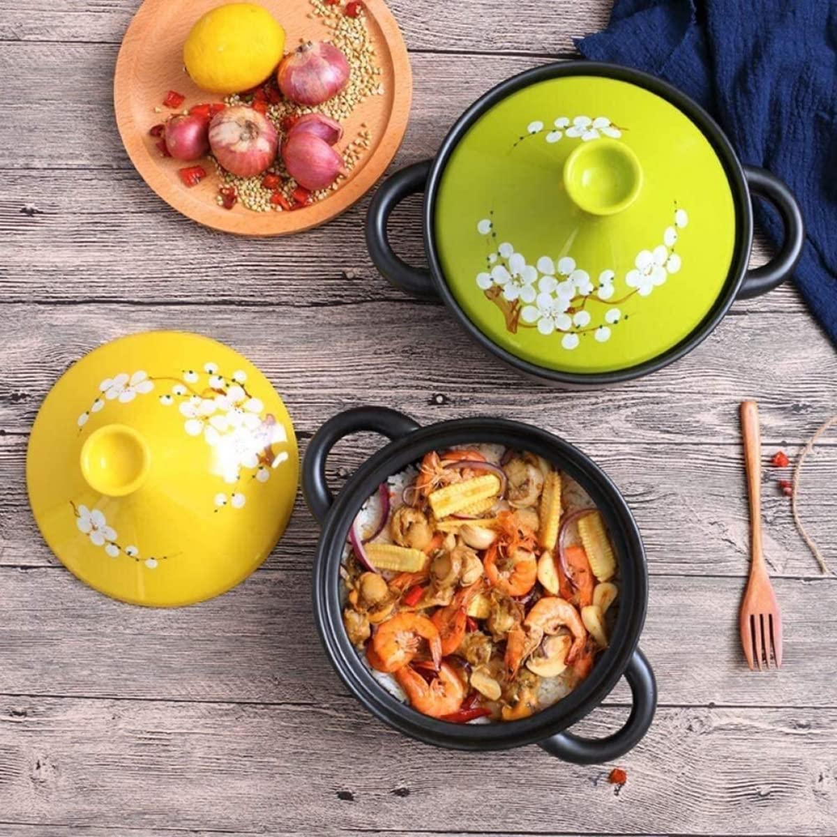 ZJUAN Tagine Pot, Handmade Ceramic Tagine Pot Home Cookware Lead Free Stew Casserole Slow Cooker for Home Kitchen 1.5L 20 cm