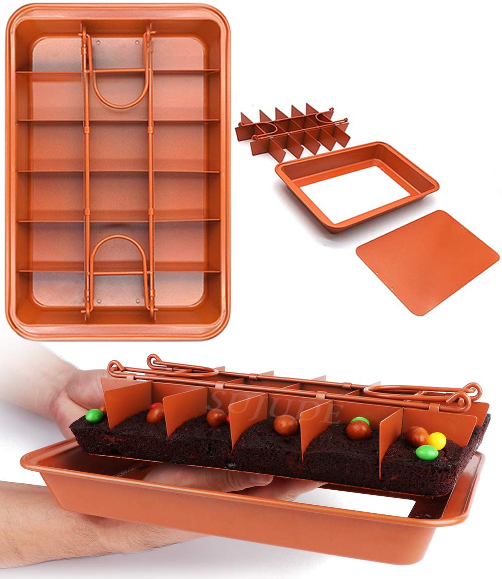 Brownie Pan with Dividers Baking Tray All Edges-Only - Bite Size Baking Steel Corner Brownies Pan with Cutter, Makes 18 Pre-cut Brownies Perfect All at Once