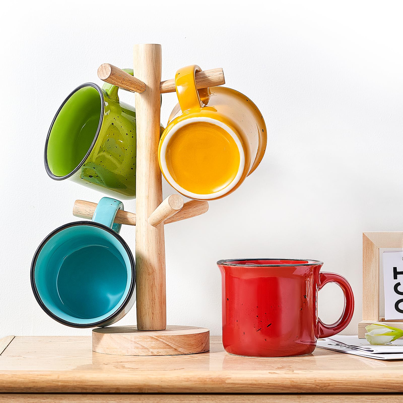 bestone Coffee Mugs Set of 4,16 oz Large Coffee Mugs, Ceramic Mugs with Handles,Coffee,Salad,Noodles etc Coffee Mugs, Cups for Coffee Cereal Latte ,Microwave & Dishwasher safe,Vibrant Colors
