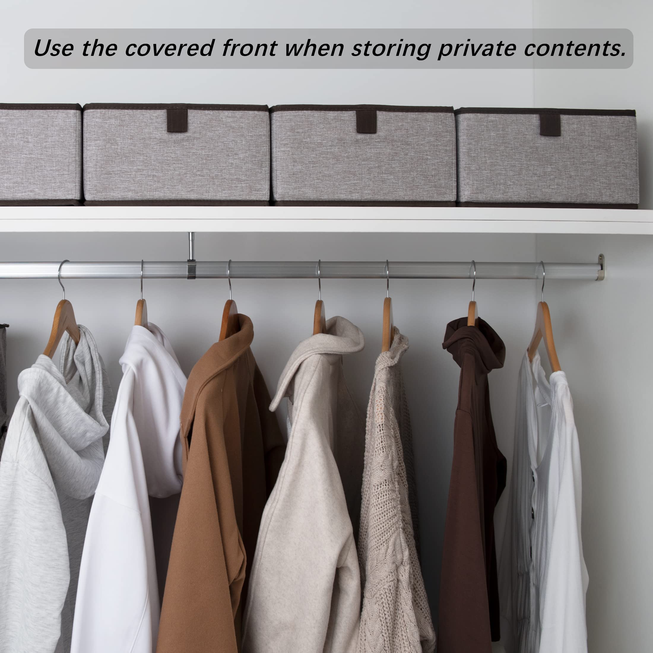 StorageWorks Fabric Storage Bins with Clear Window and 2 Handles, Foldable Closet Organizers for Shelves, Drawer Organizers for Clothing, Mixing of Brown and Gray, Medium, 2 Pack